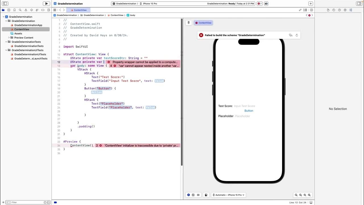 iOS App Development - Xcode 15.4 - Grade Determination (Nested If/Else Structure) - YouTube
