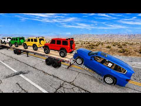 TRANSPORTING PIXAR CARS & FRUITS WITH COLORED & JOHN DEERE vs CLAAS vs TRACTORS - BeamNG.drive #983