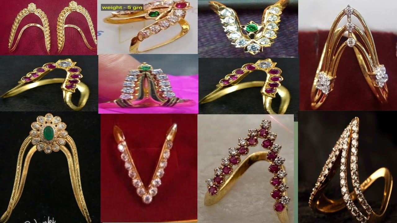 latest gold vanki rings designs with weight||gold V shape finger rings ...