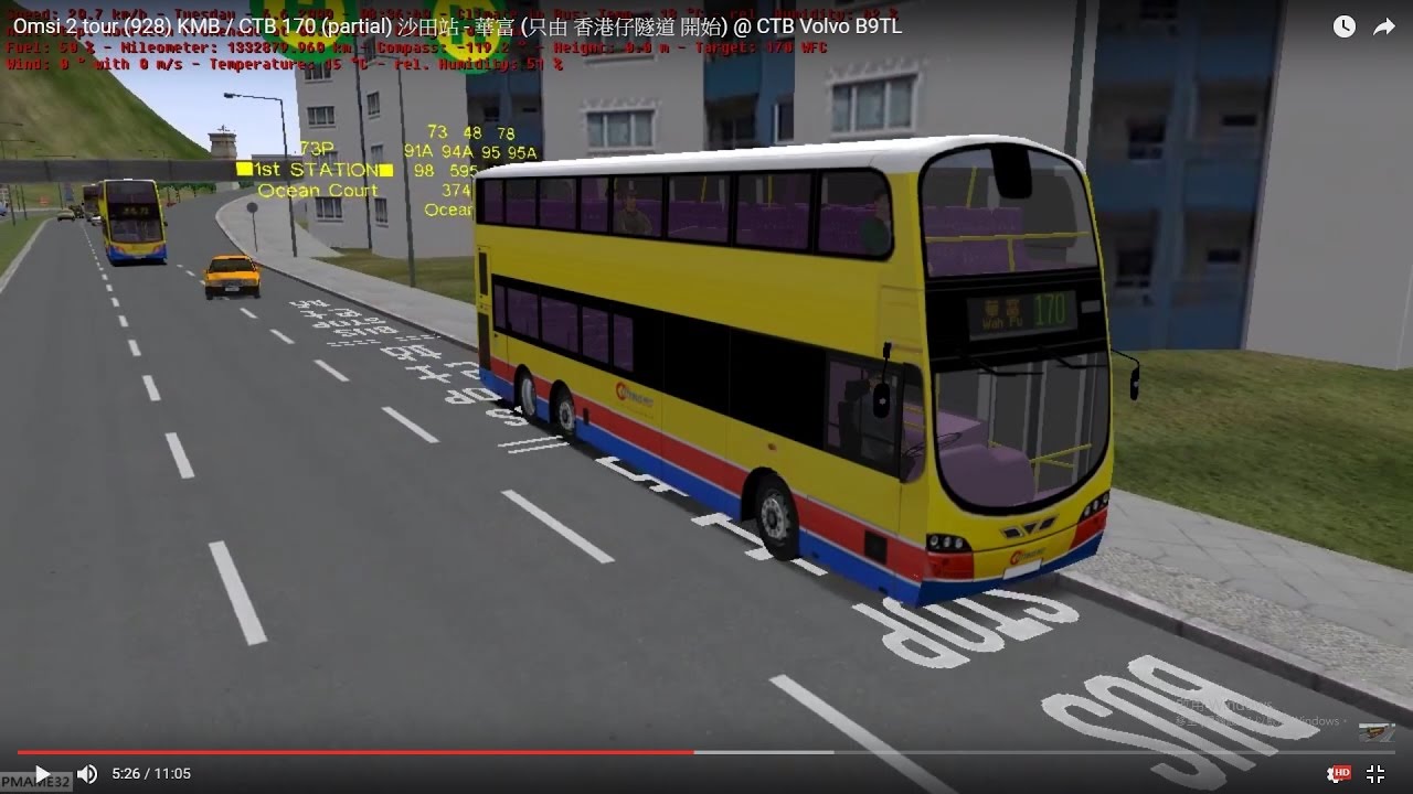 Omsi 2 tour (928) KMB / CTB 170 (partial) 沙田站 - 華富 (只由 香港仔隧道 開始) @ CTB ...