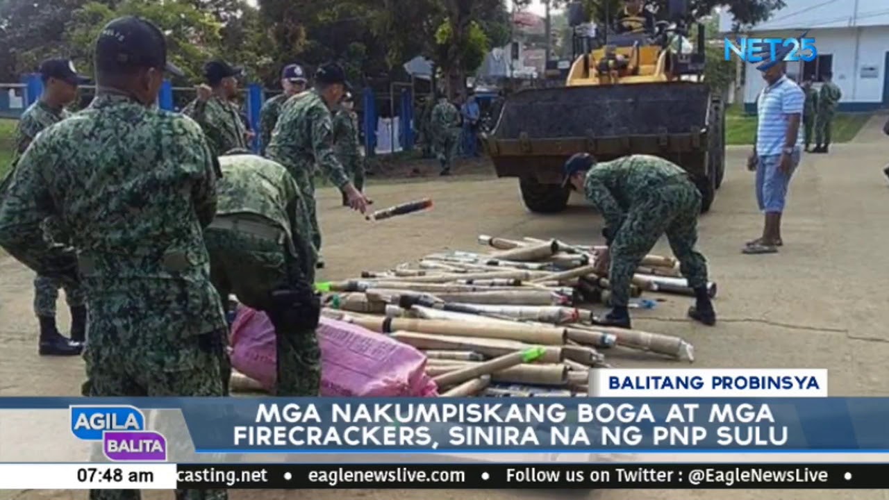 Mga nakumpiskang boga at firecrackers, sinira ng PNP Sulu - YouTube