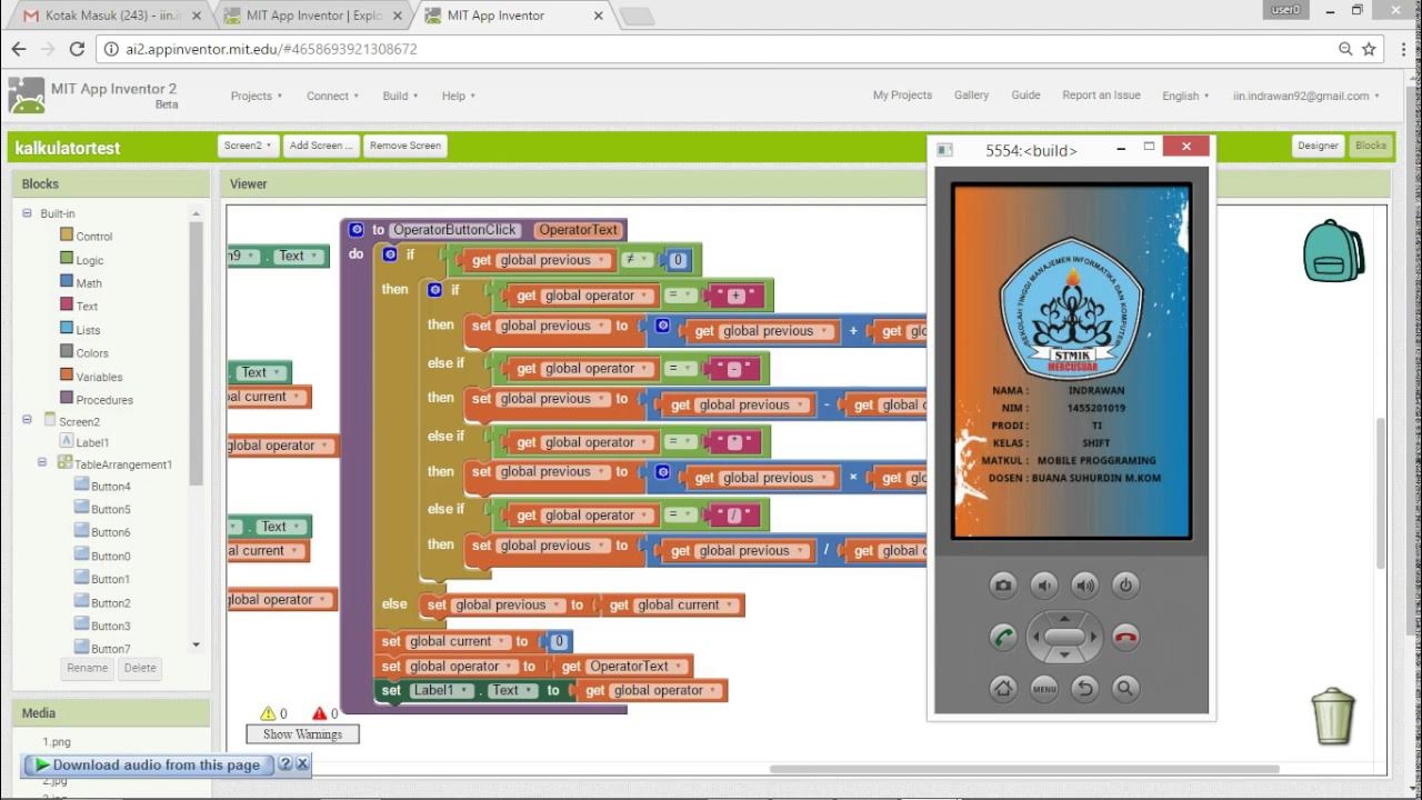 tutorial cara membuat kalkulator android menggunakan mit app iventor - YouTube