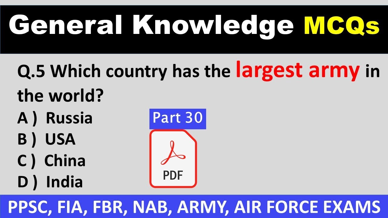 General Knowledge Questions and Answers pdf| MCQs |FIA, FBR, PPSC, and ...