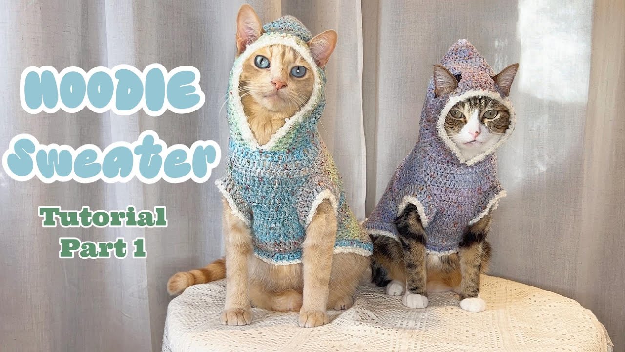 Tutorial - Crochet Hoodie Sweater for Cats - Part 1 - super cute - cat ...