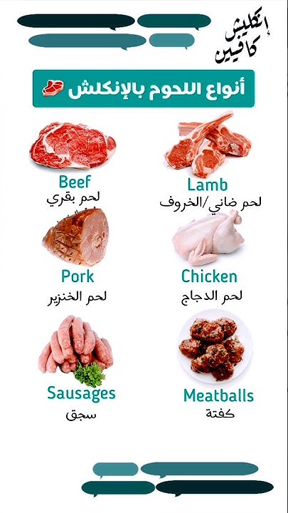 أنواع اللحوم بالإنجليزية 🥩 English انجليزي Learnenglish تعلماللغةالانجليزية Youtube