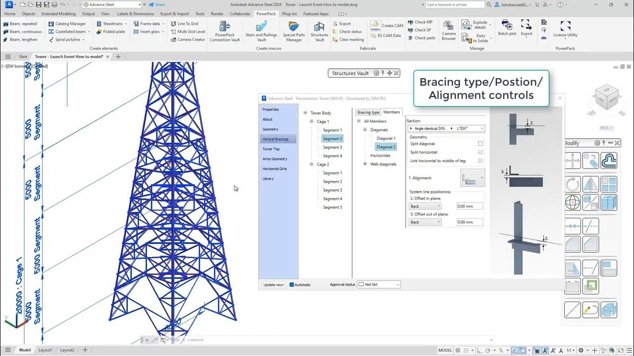 PowerPack for Autodesk Advance Steel - Tower Designers, Transmission type - YouTube