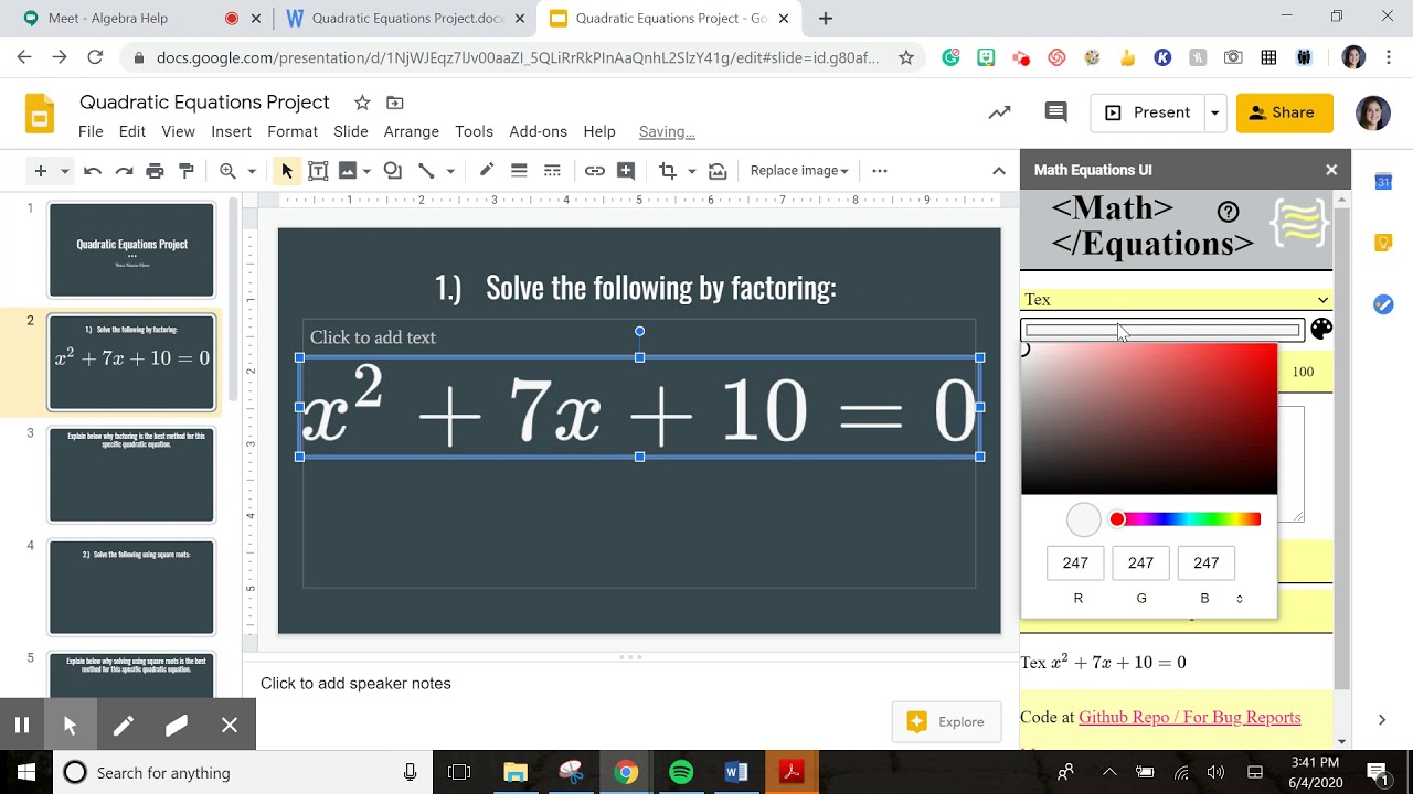 Directions for Quadratic Equations Project - YouTube