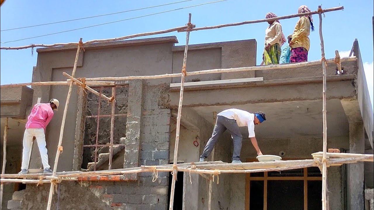 Elevation Plastering Work//Indian Style Plastering Work. Using Cement ...