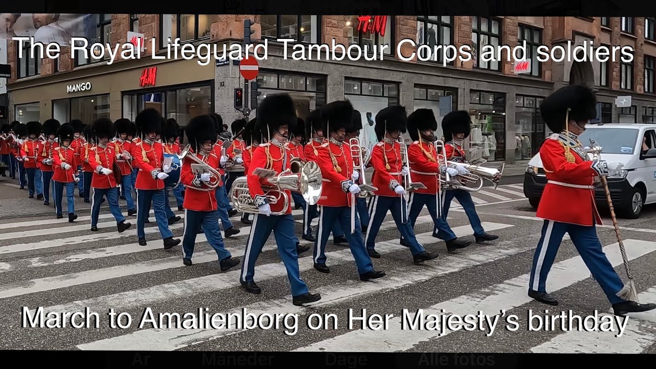The Royal Guards and the Tambour Corps marching to the castle on Her ...