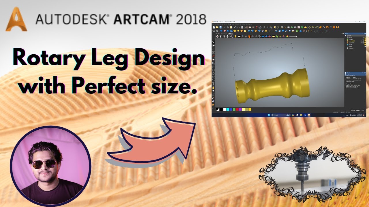 How to make Rotary Leg Design with Perfect size in artcam 2018 - YouTube