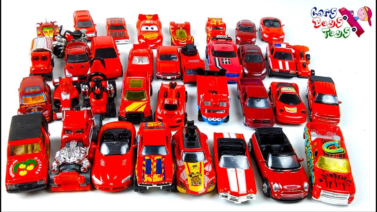 Red Cars in Box A lot of car toys for kids - YouTube