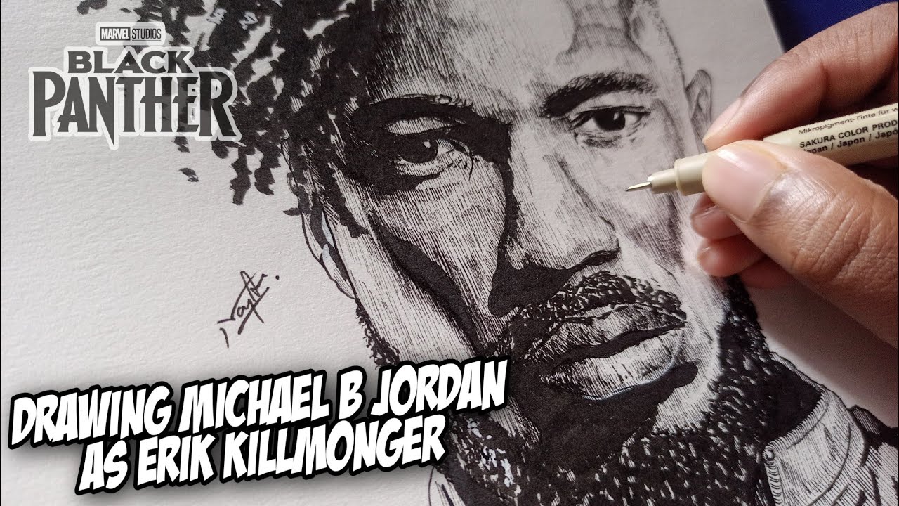 Drawing Michael B Jordan as Erik Killmonger - Speed Drawing || Black ...