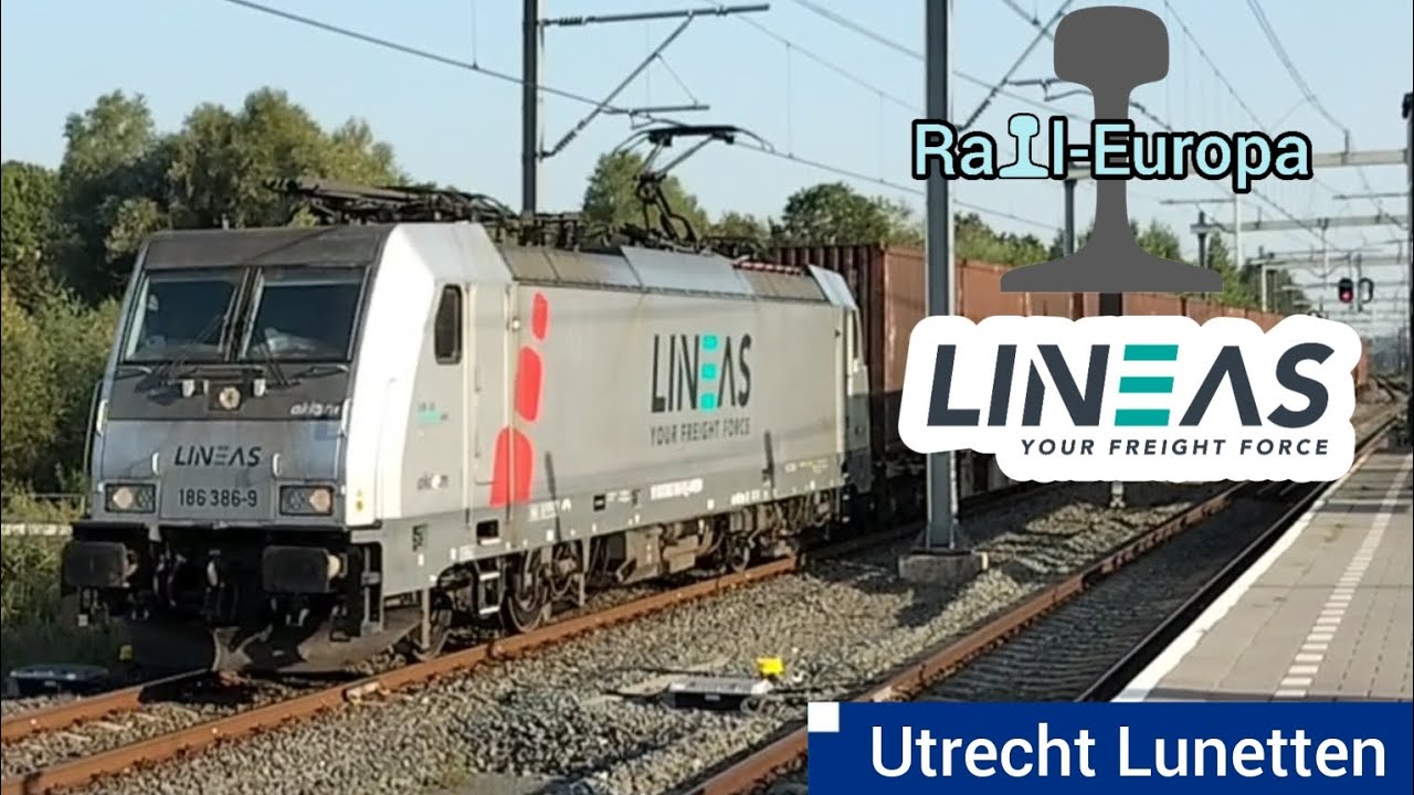 BR186 (Traxx) Lineas met container trein met lange toeter door Utrecht ...