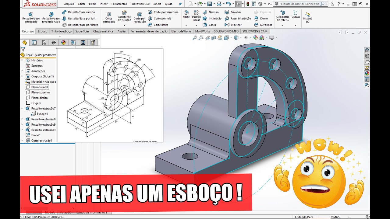 TUTORIAL SOLIDWORKS PARA INICIANTES | MODELANDO COM APENAS UM ESBOÇO ...