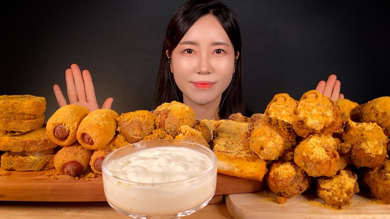뿌링클 닭다리 뿌링멘보샤 뿌링핫도그 뿌링치즈볼 뿌링소떡소떡 먹방 Bburinkle Chicken Mukbang - YouTube