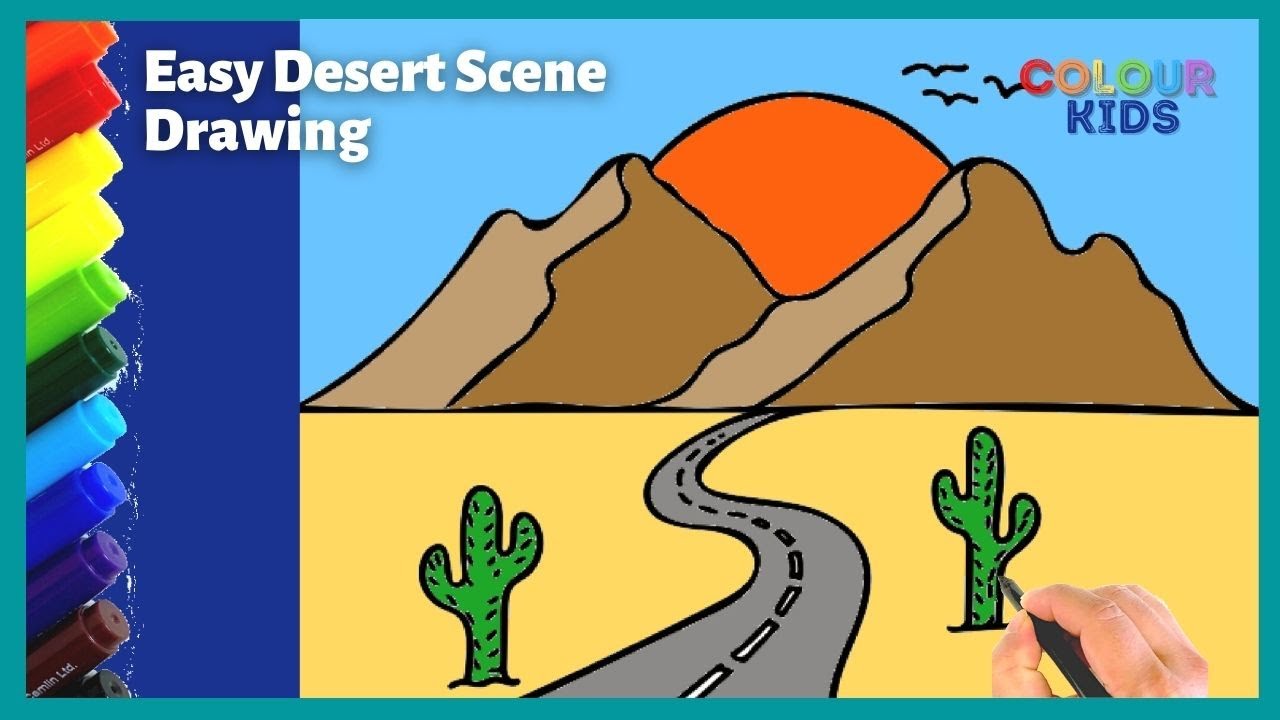 Easy Desert Scenery Drawing Step by Step | How to draw a Desert Scenery ...