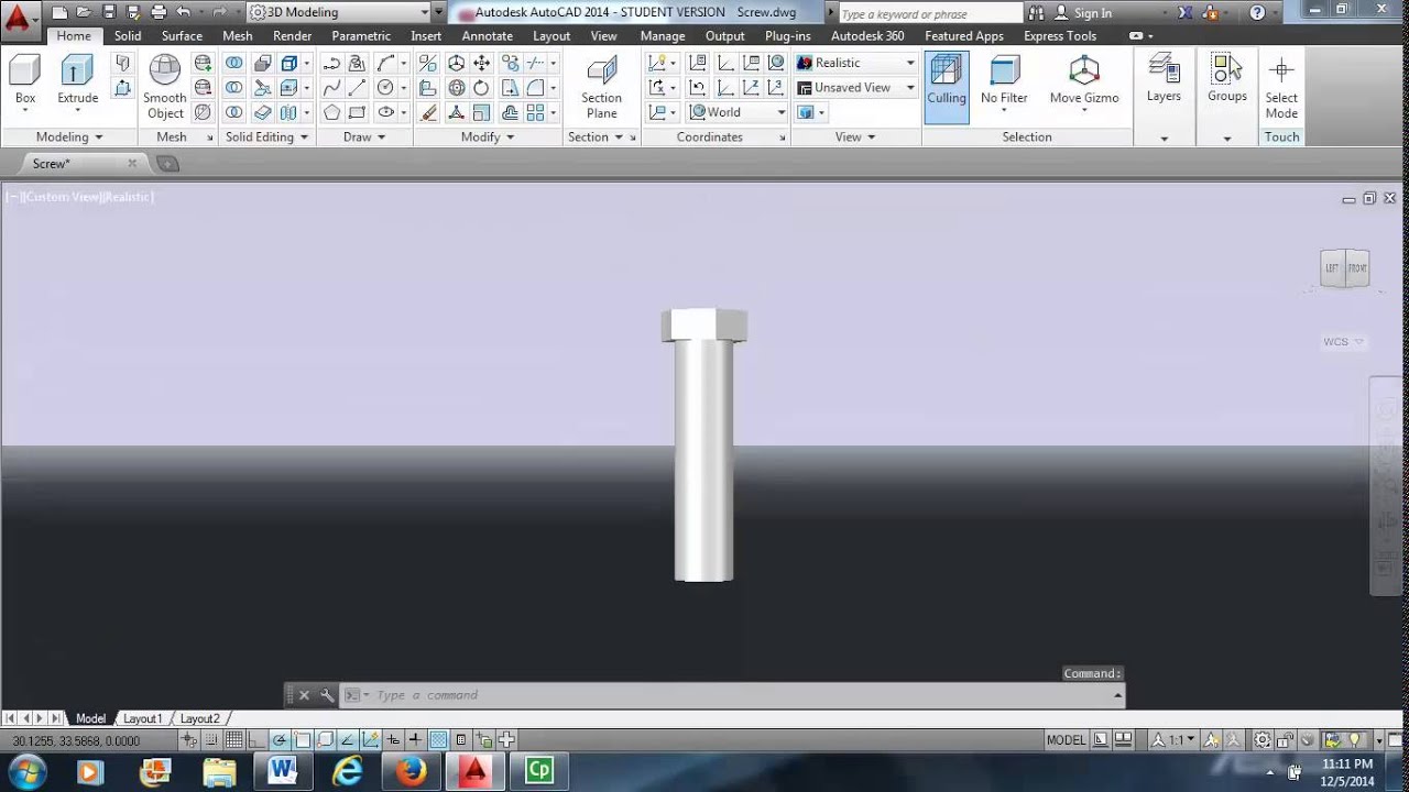 How to create a 3D Screw in AutoCAD 2014 - YouTube