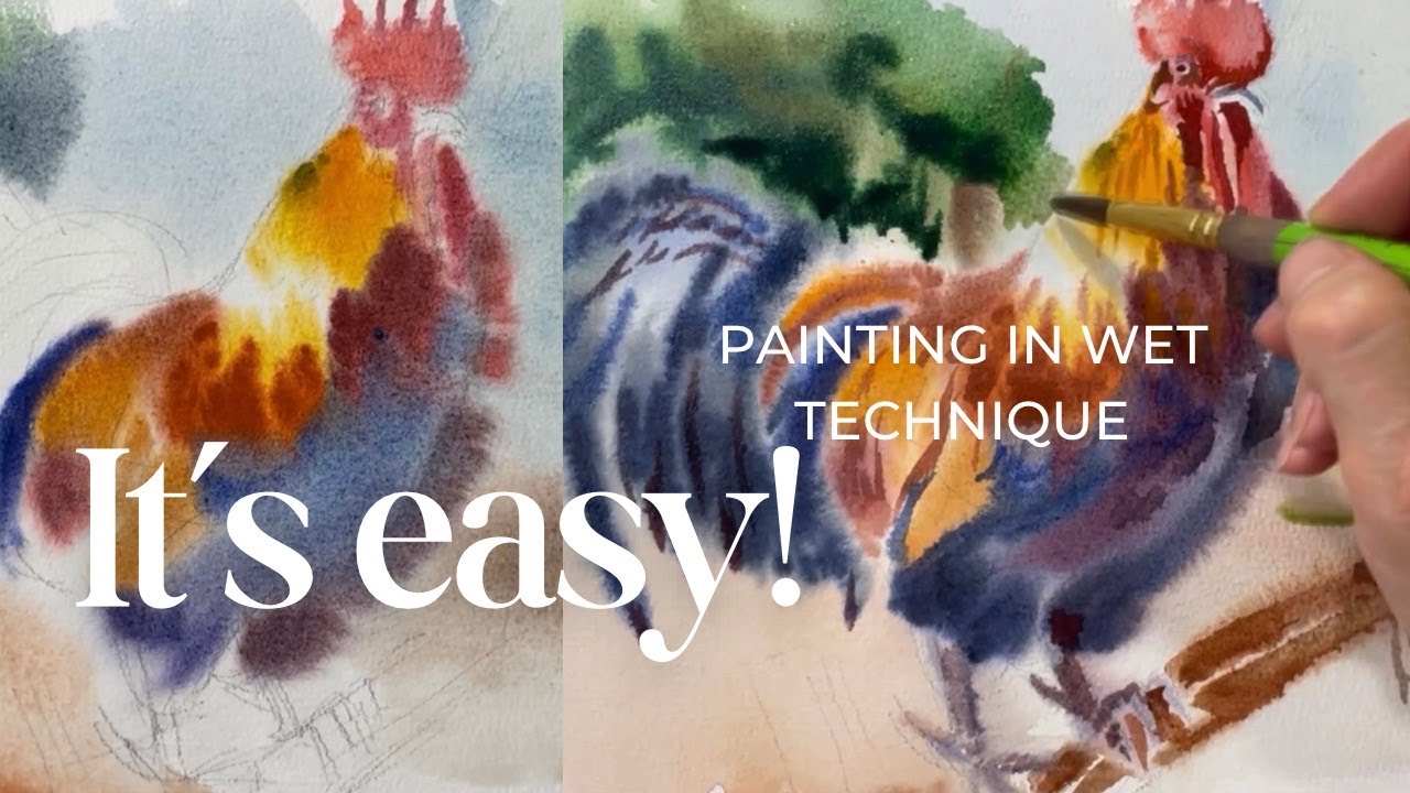 It’s Easy! Painting in Wet Technique. Drawing a Rooster in Watercolor ...