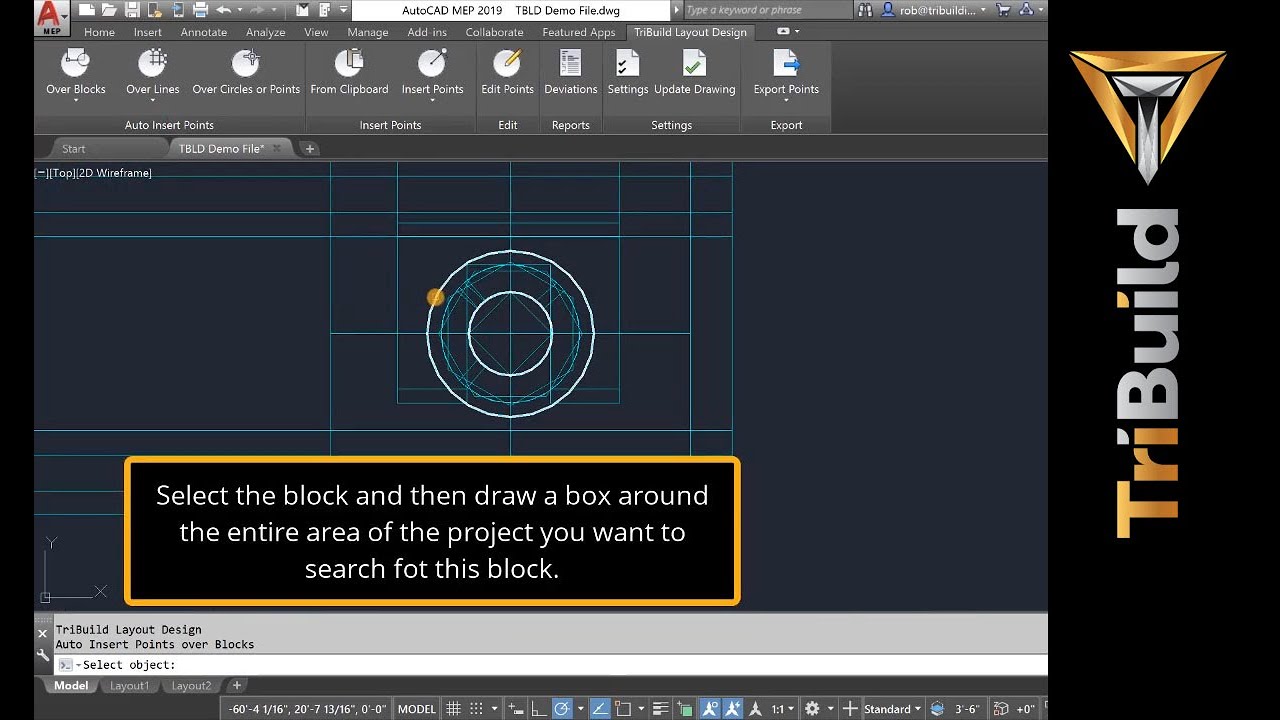 How To Create Points at Block Insertions in AutoCad - TriBuild Layout Design - YouTube