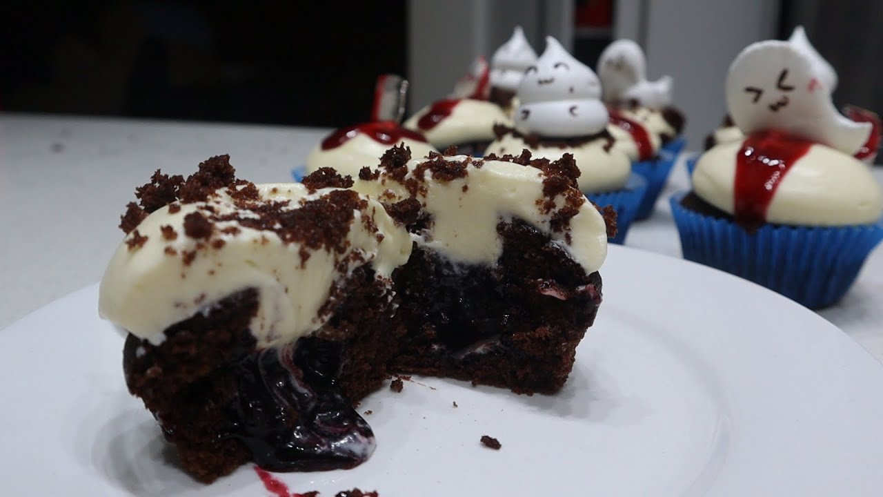 Halloween Raspberry Filled Chocolate & cream cheese cupcakes - YouTube