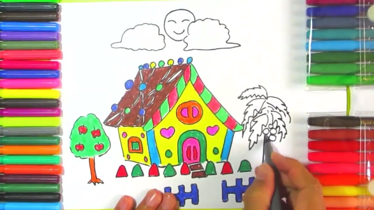How To Draw Gingerbread House And Coloring Candy House For Kids - YouTube