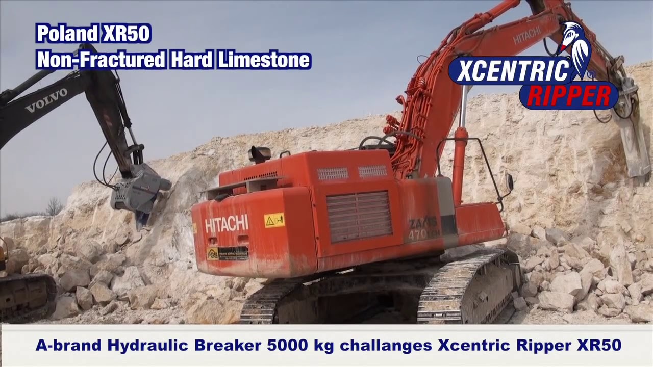 Xcentric Ripper in competition with hydraulic breaker in hard limestone ...
