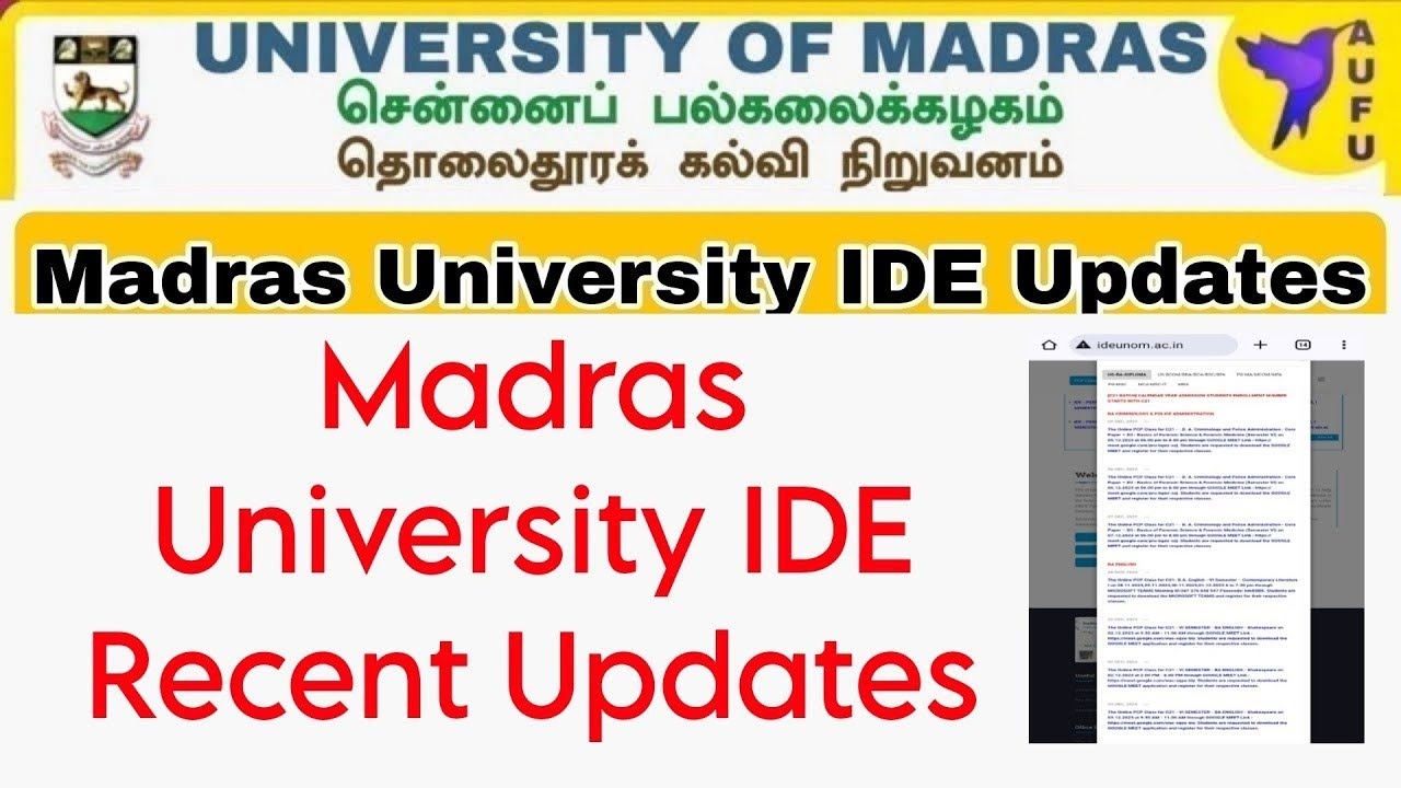 Madras University IDE Latest Important Updates - YouTube
