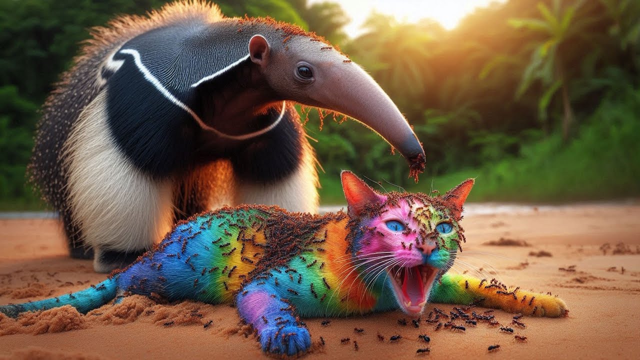 The anteater helps the poor cat #cat #cute #ai #cutecat #aicat ...
