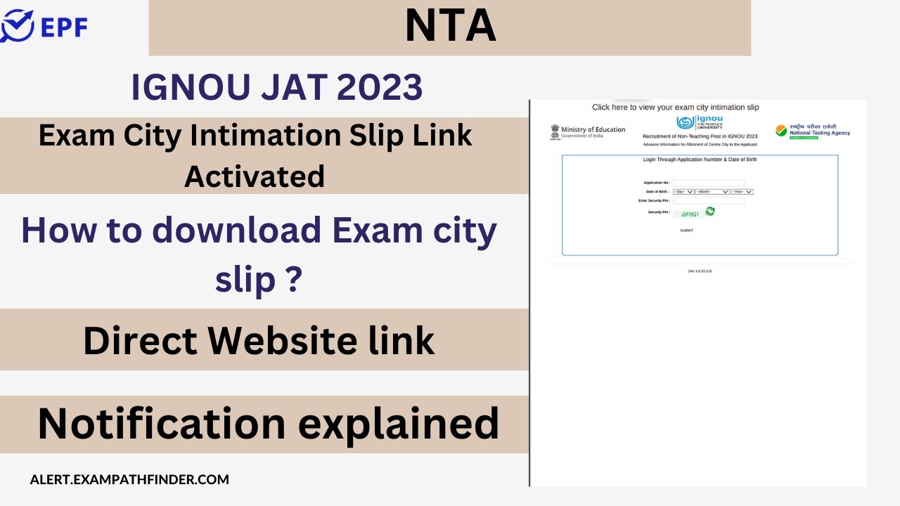 NTA || IGNOU JAT 2023 || Exam City Intimation Slip Link Activated ...