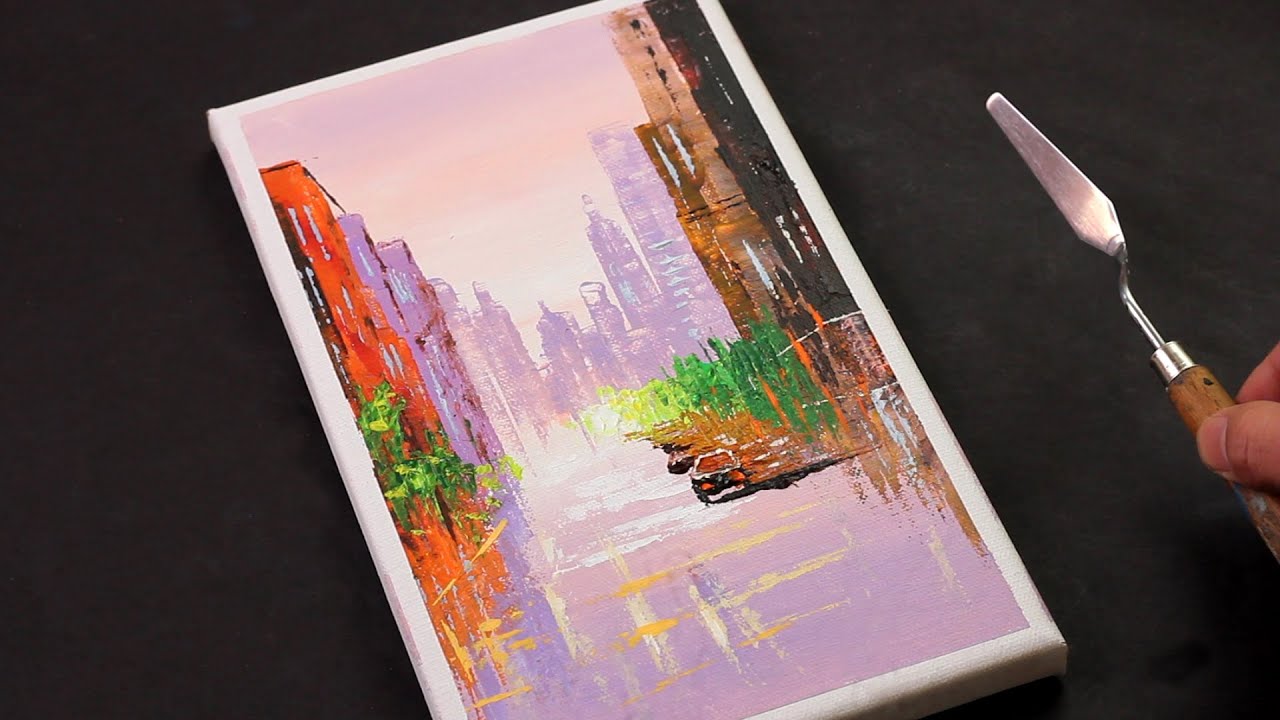 Abstract Cityscape Painting / Acrylic painting tutorial / Day #329 ...