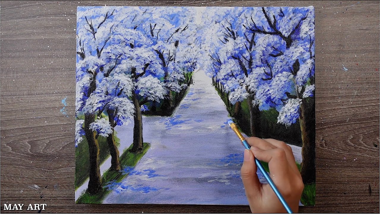 Tree Lined Path / Acrylic Painting Techniques - YouTube