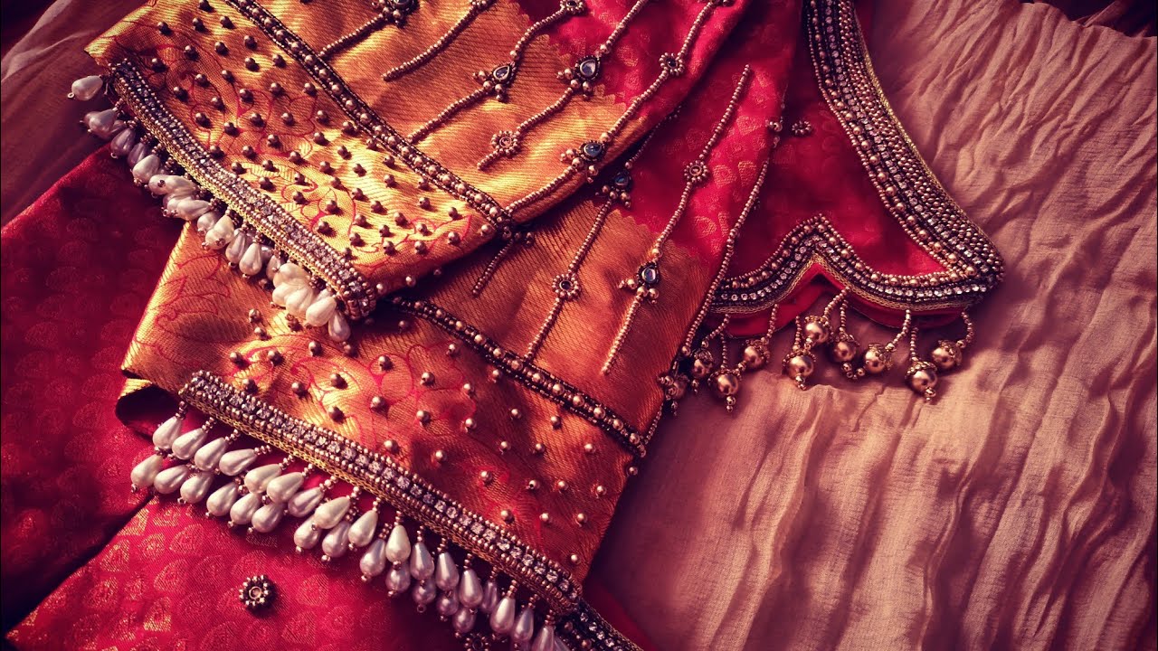 Aari work fitting stone sleeve design|Aari work simple fitting stones ...