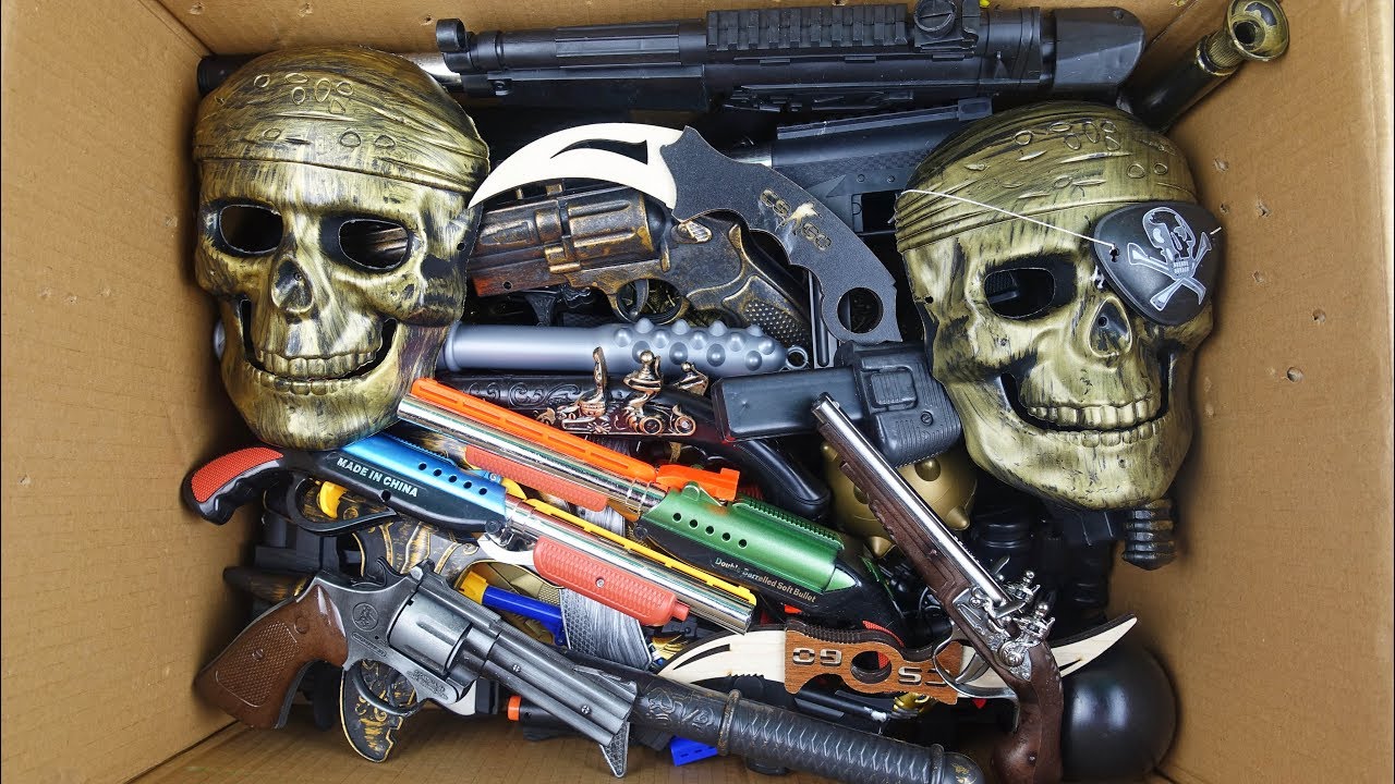 Big Box Full of Pirates Toy Guns and Weapons !! Beaded Pistols Rifles ...