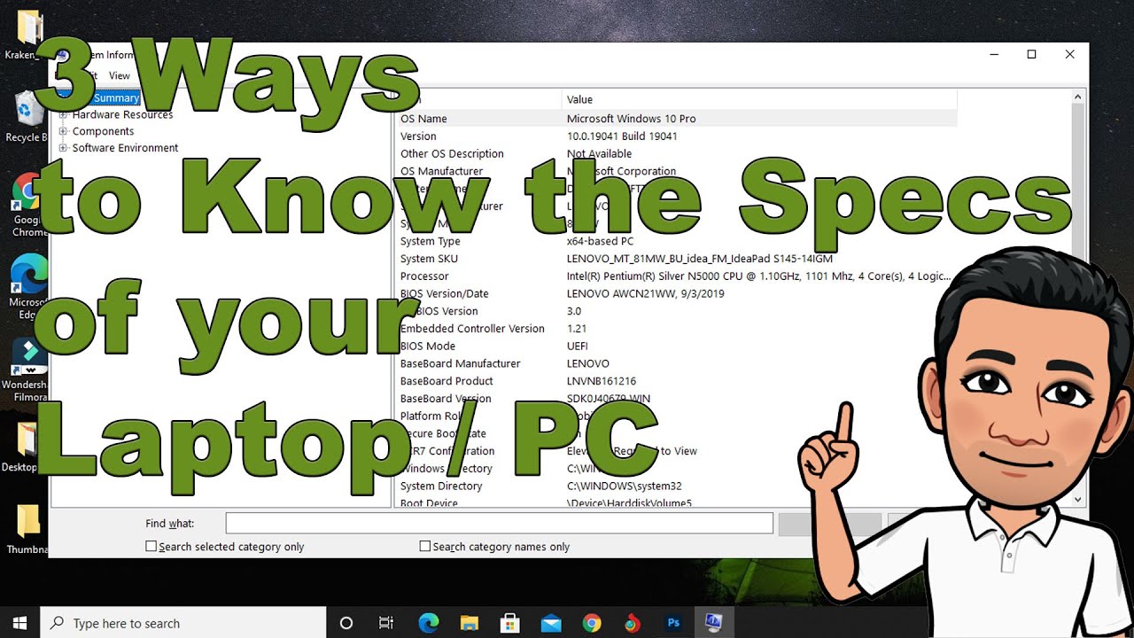 Tatlong Paraan Upang Malaman ang SPECs ng iyong Laptop/PC - YouTube