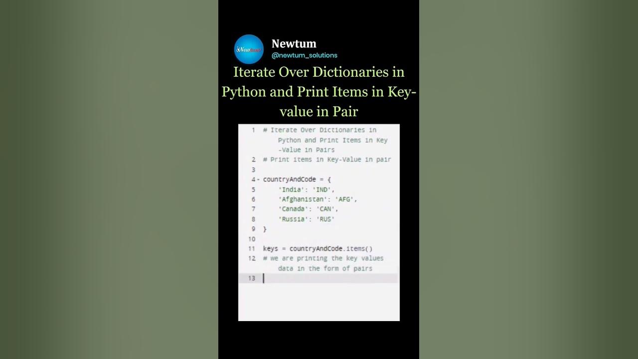 Iterate Over Dictionaries In Python And Print Items In Key Value In Pair Newtum Python