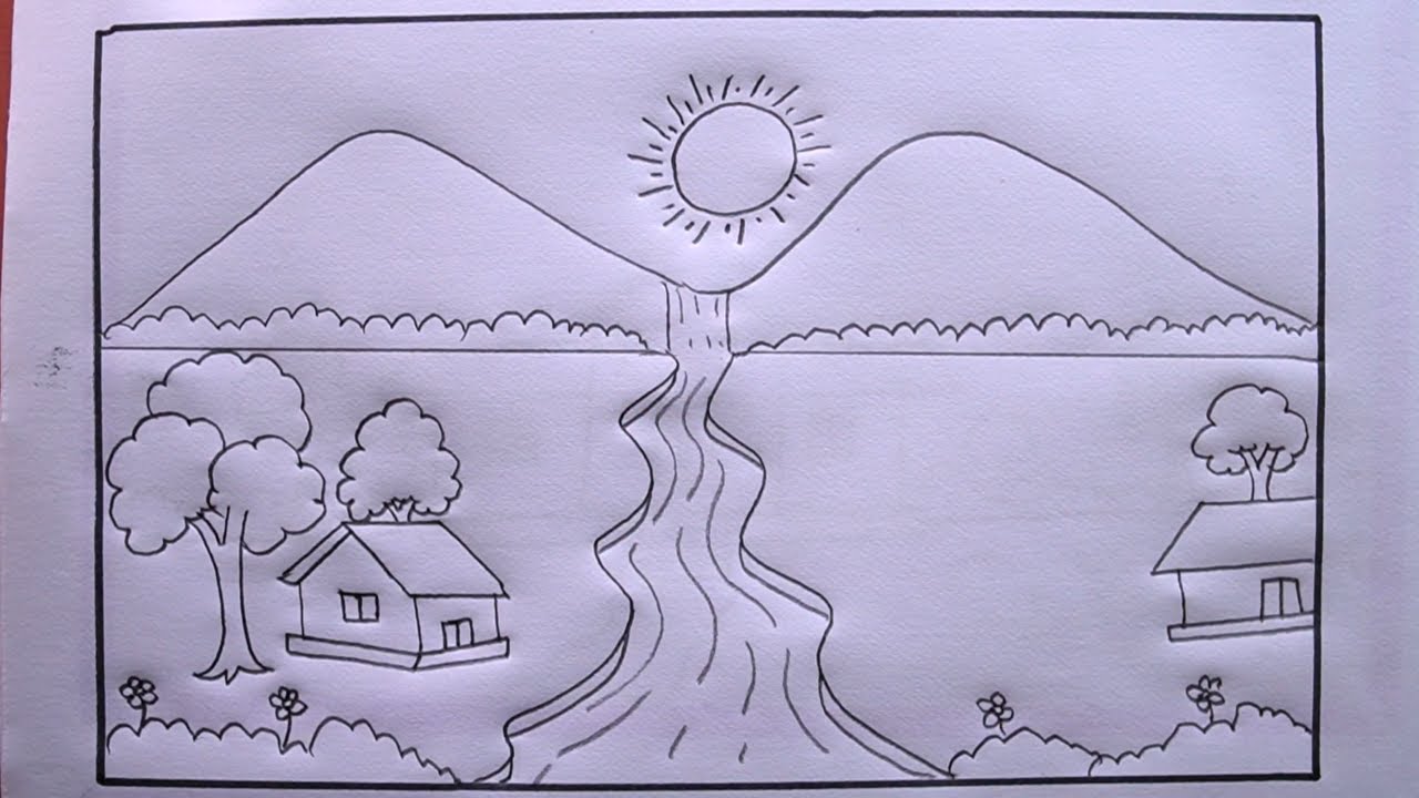 How To Draw A Gramin Drisho🏡💛/Drawing Easy Scenery🏠🧡 - YouTube
