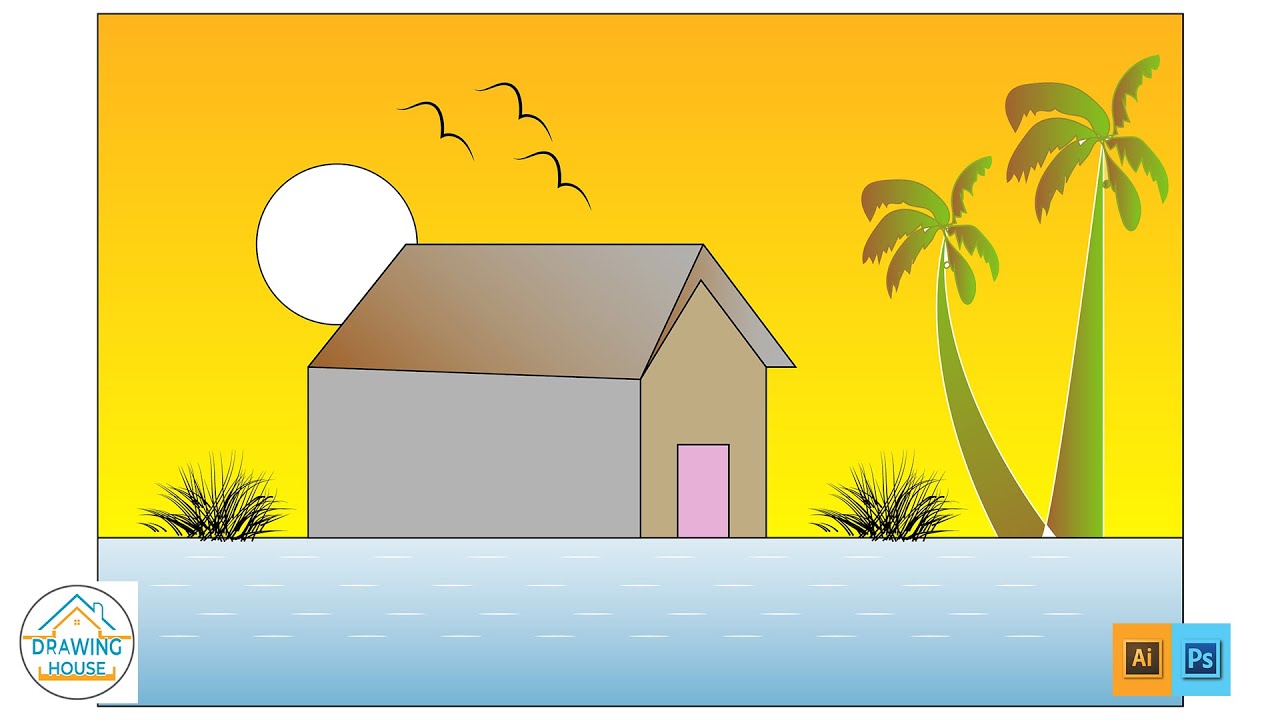 How to design a sunset scenery with illustrator| illustrator design ...