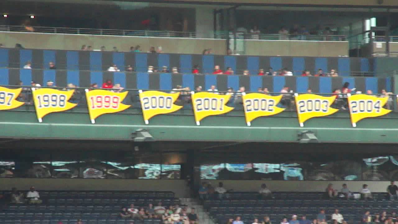 Row of Pennants at Turner Field Won by Atlanta Braves - YouTube
