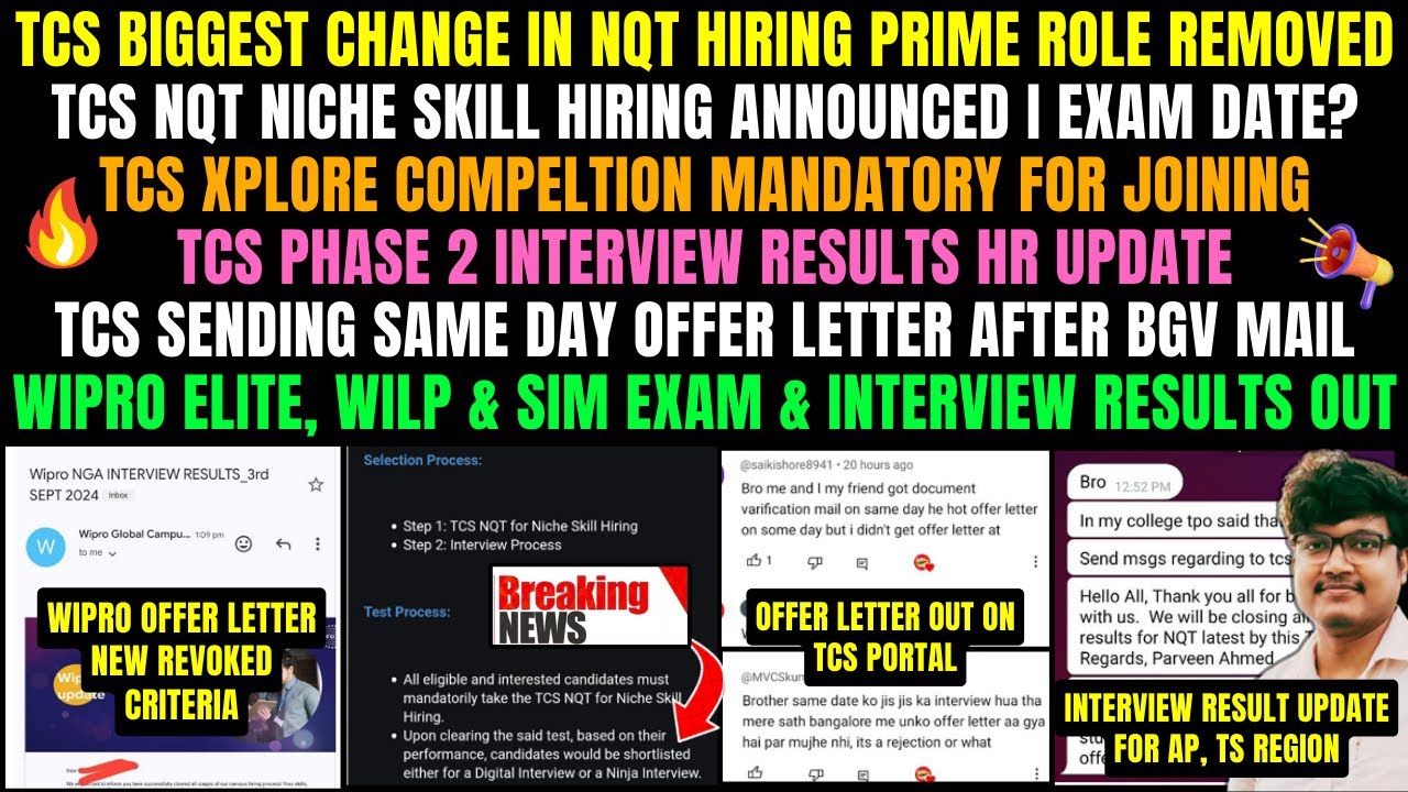 TCS NQT 2025 HIRING PRIME ROLE REMOVED | PHASE 2 INTERVIEW RESULT | WIPRO EXAM, INTERVIEW RESULT ...