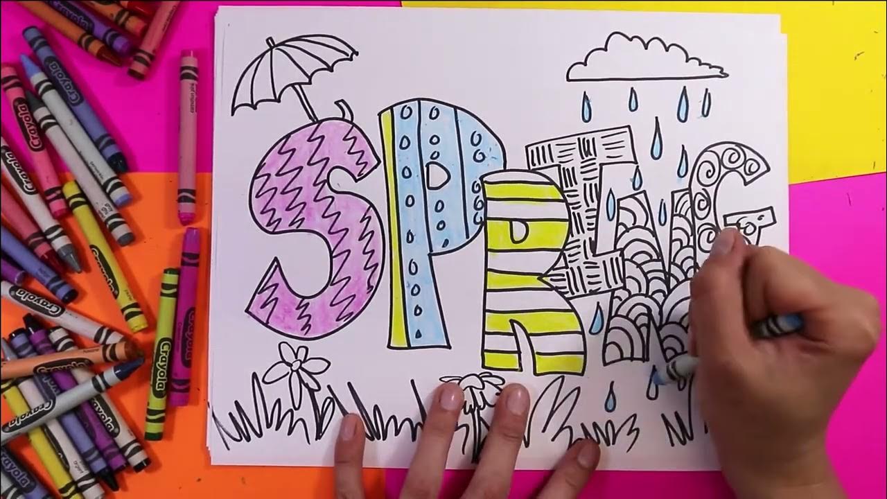 Spring Word Art Lesson, Drawing Tutorial - YouTube