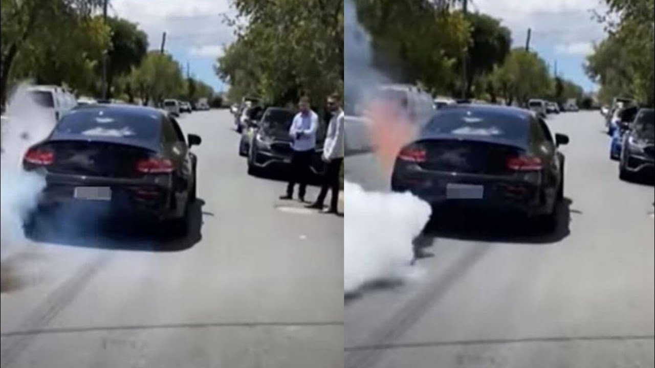 Mercedes-Benz burst into flames after driver fails burnout attempts ...