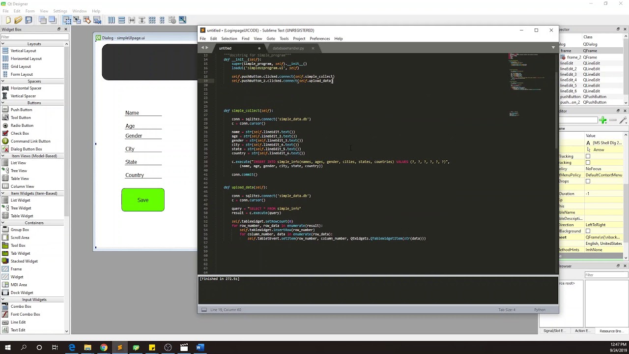 Python Qt Designer Pyqt5 Sqlite Gui Tutorial Part4 Youtube 2760