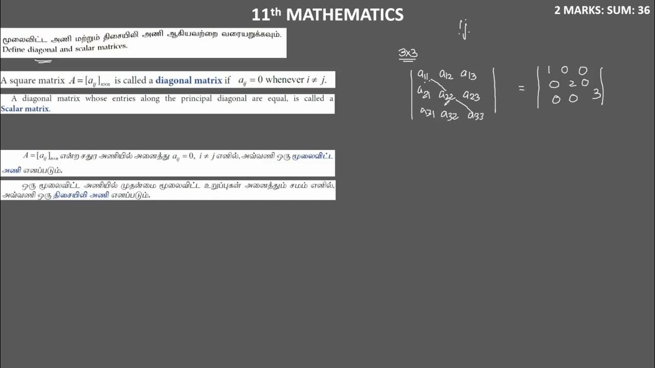 11 Maths - Important Questions - Unit 7 - Define Diagonal and Scalar ...