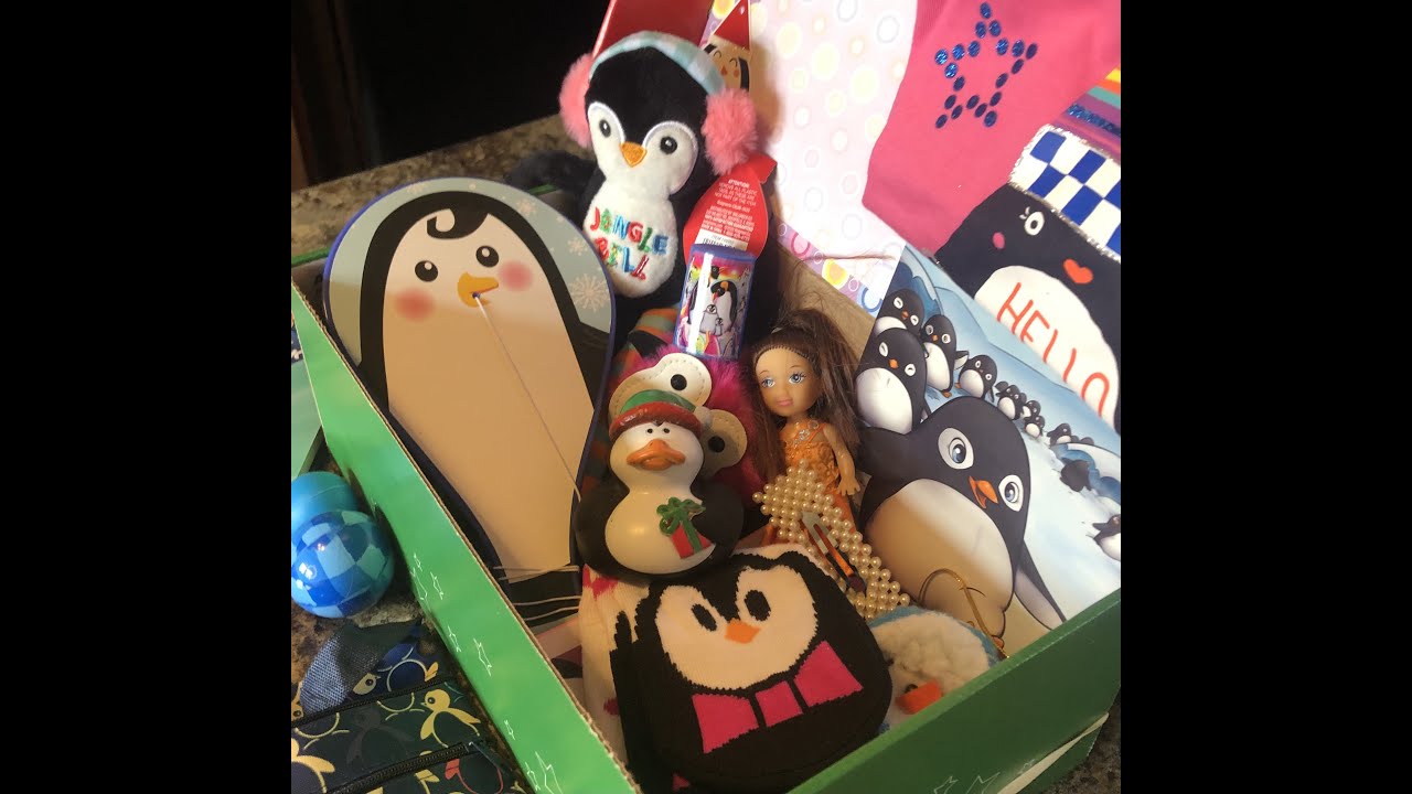 Girls 5-9 Penguin Theme shoebox for OCC. - YouTube