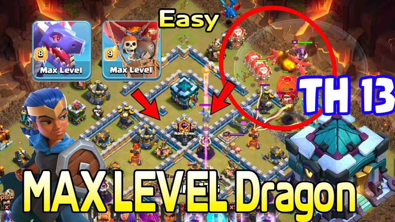 WOW Max Troops TH13!! Max Level Dragon TH13 Destroy TH12 - Too Easy ...