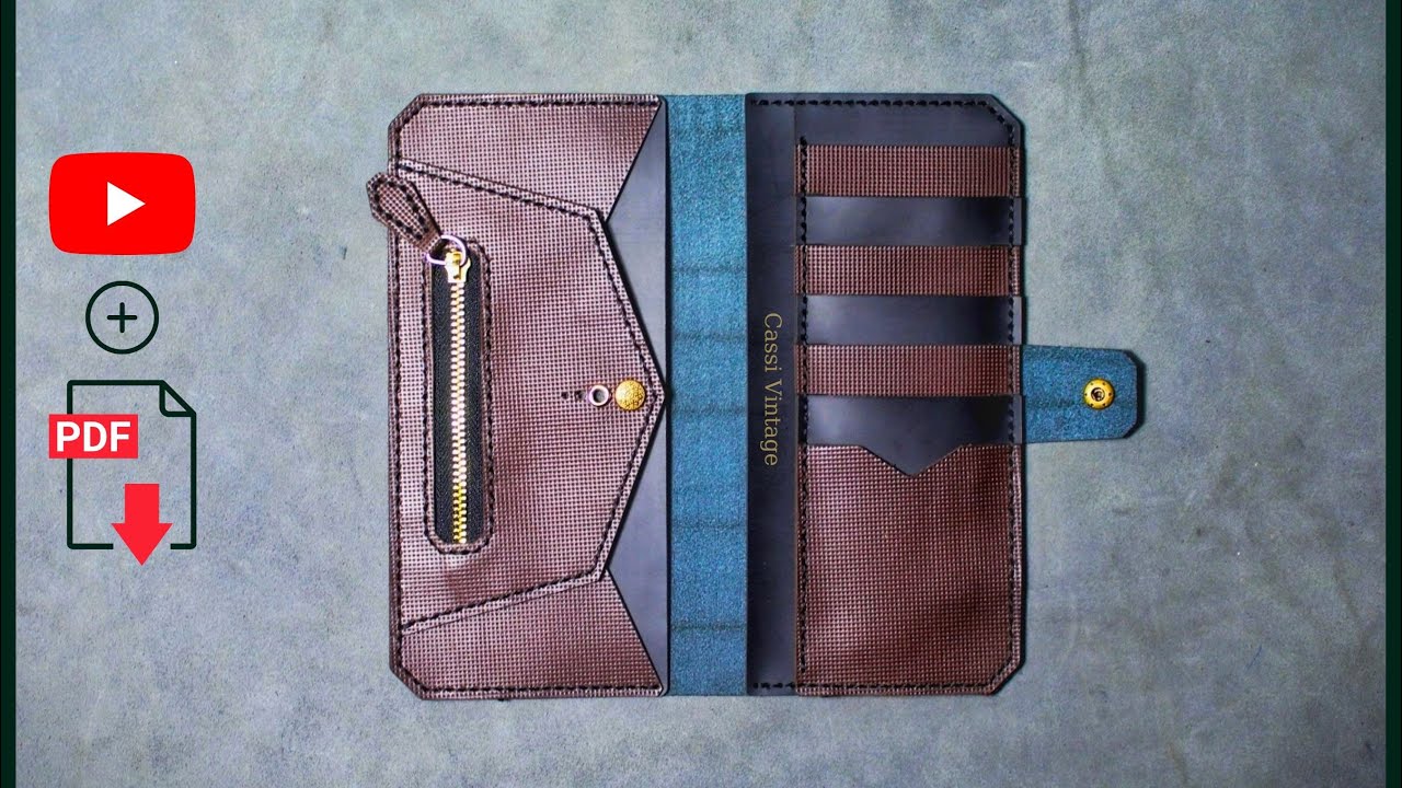Leather Tall Wallet DIY how to make Pdf pattern download - YouTube