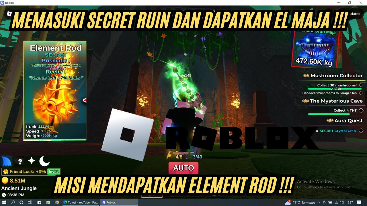 🔴 LIVE SAATNYA MEMASUKI SECRET RUIN !!!. MISI ELEMENT ROD. ROBLOX FISH ...