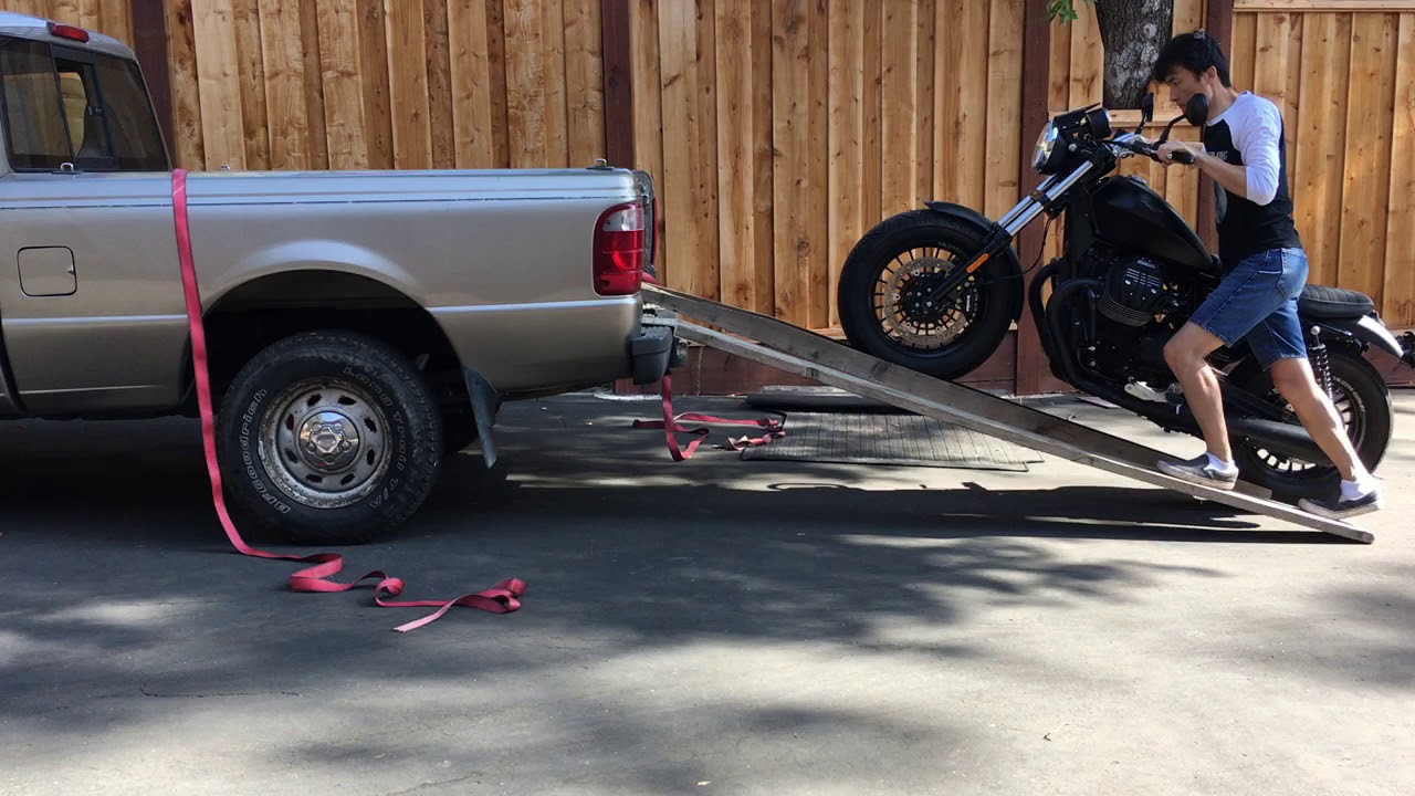 Loading motorcycle by yourself into pickup truck - YouTube