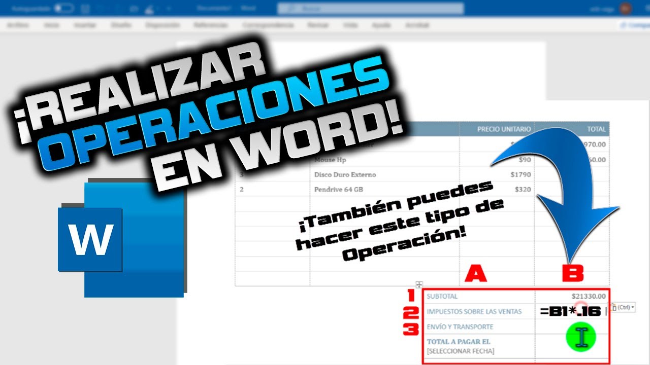 Formulas en Word | Sumar, Restar, Multiplicar y Dividir - YouTube