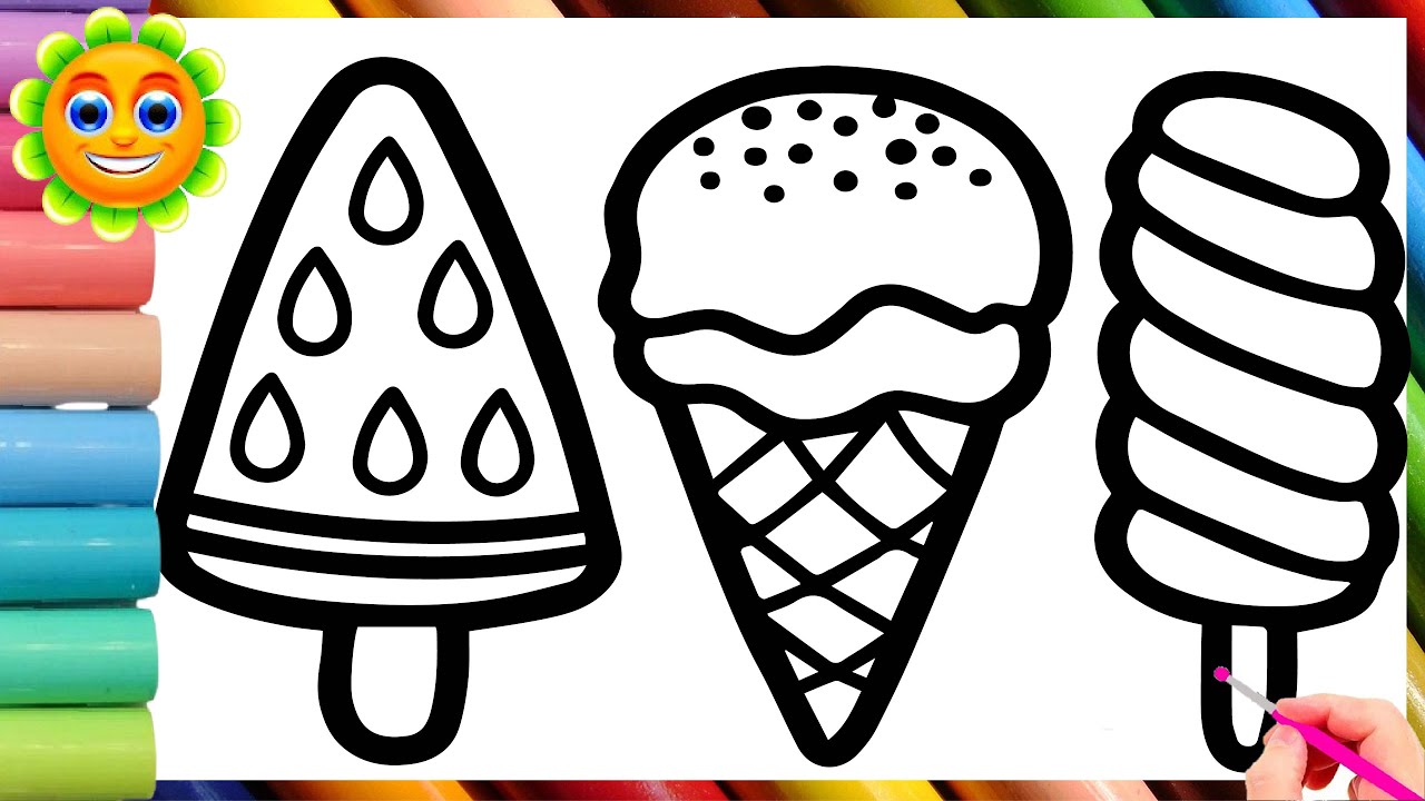 Watermelon 🍉 Ice Cream🍦 Drawing and Coloring Tutorial for Children Kids ...